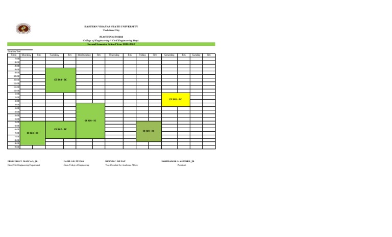 Varona Plotting Form 2022 2023 Second Semester Schedule | PDF