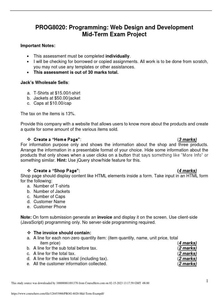 PROG 8020 Mid Term Exam PDF | Download Free PDF | World Wide Web | Internet & Web