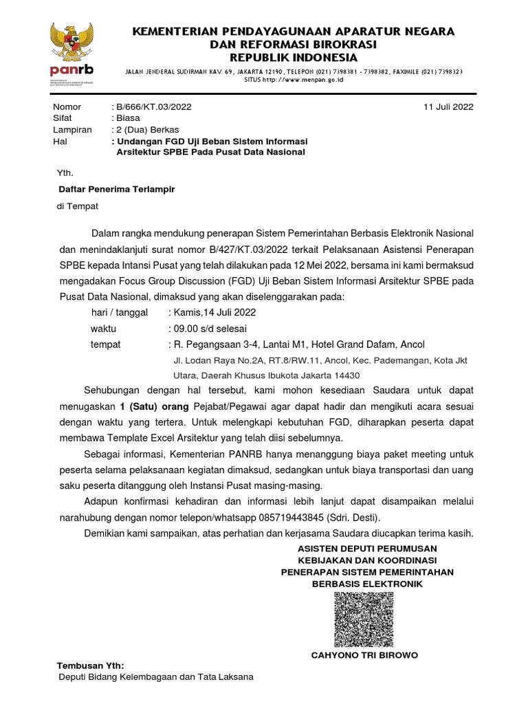 Undangan FGD Uji Beban Sistem Informasi Arsitektur SPBE Pada PDN | PDF | Teknologi & Rekayasa