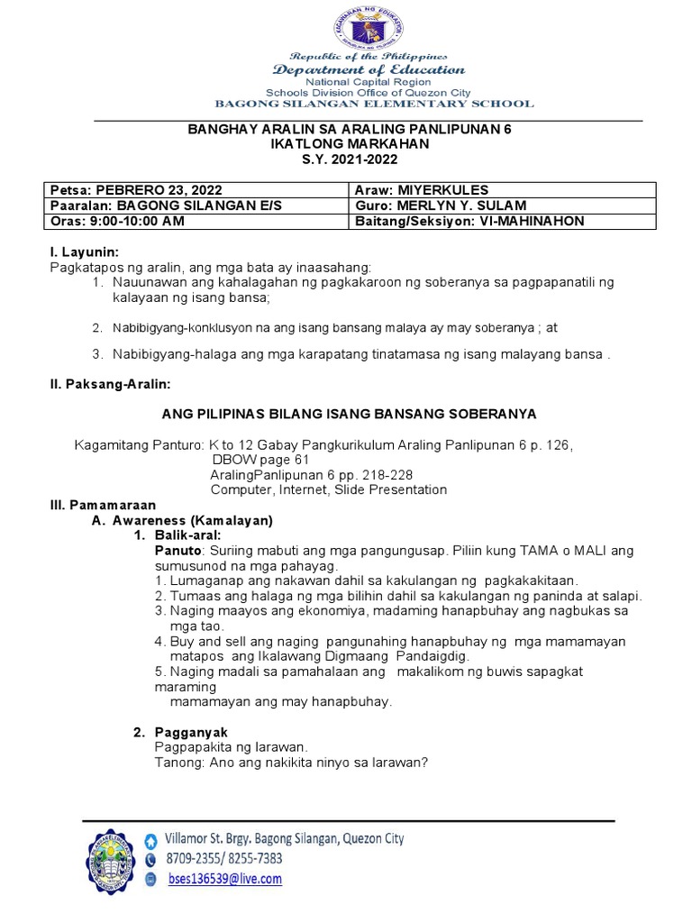 Ap 6 Q3 - W3 - Ang Pilipinas Bilang Isang Bansang Soberano | PDF