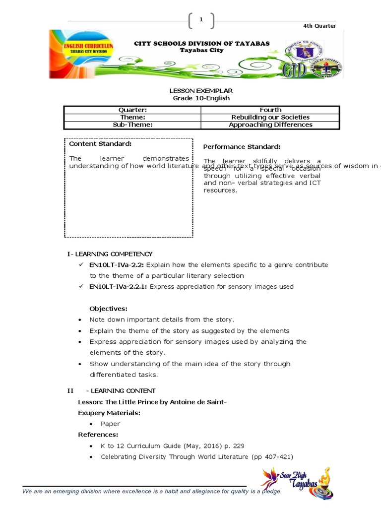 g10 English Lesson Exemplar 4th Quarter | PDF | Learning | Educational ...