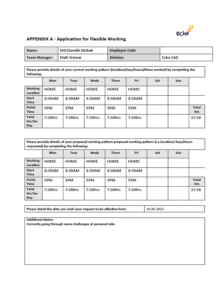 Flexible Working Request Form v1.0 | PDF | Labor Relations | Labor