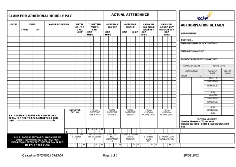 OT Sheet | PDF | Labor Relations | Employment Compensation
