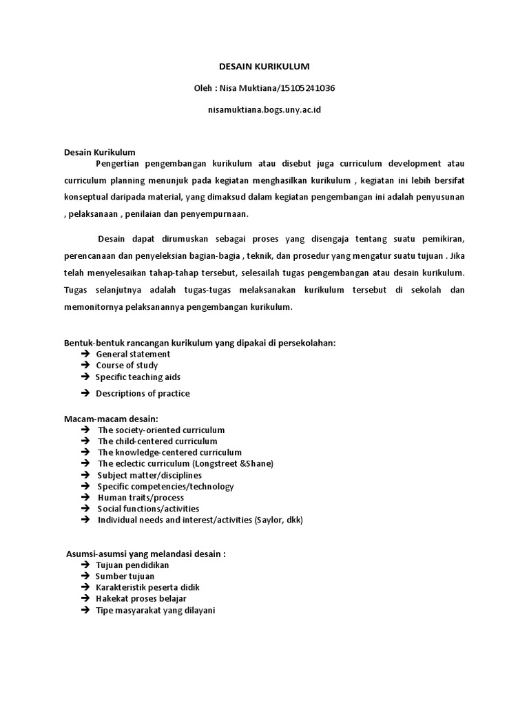 Desain Kurikulum | PDF | Karier & Perkembangan | Pengembangan Diri