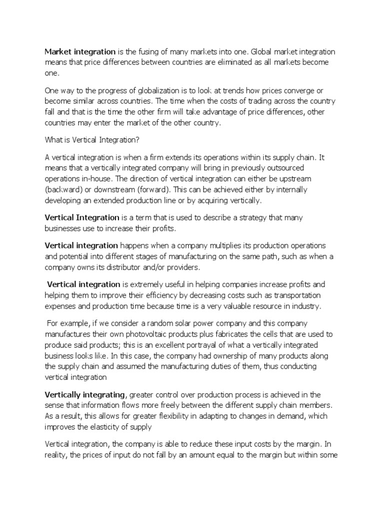 Market Integration Is The Fusing of Many Markets Into One | PDF ...