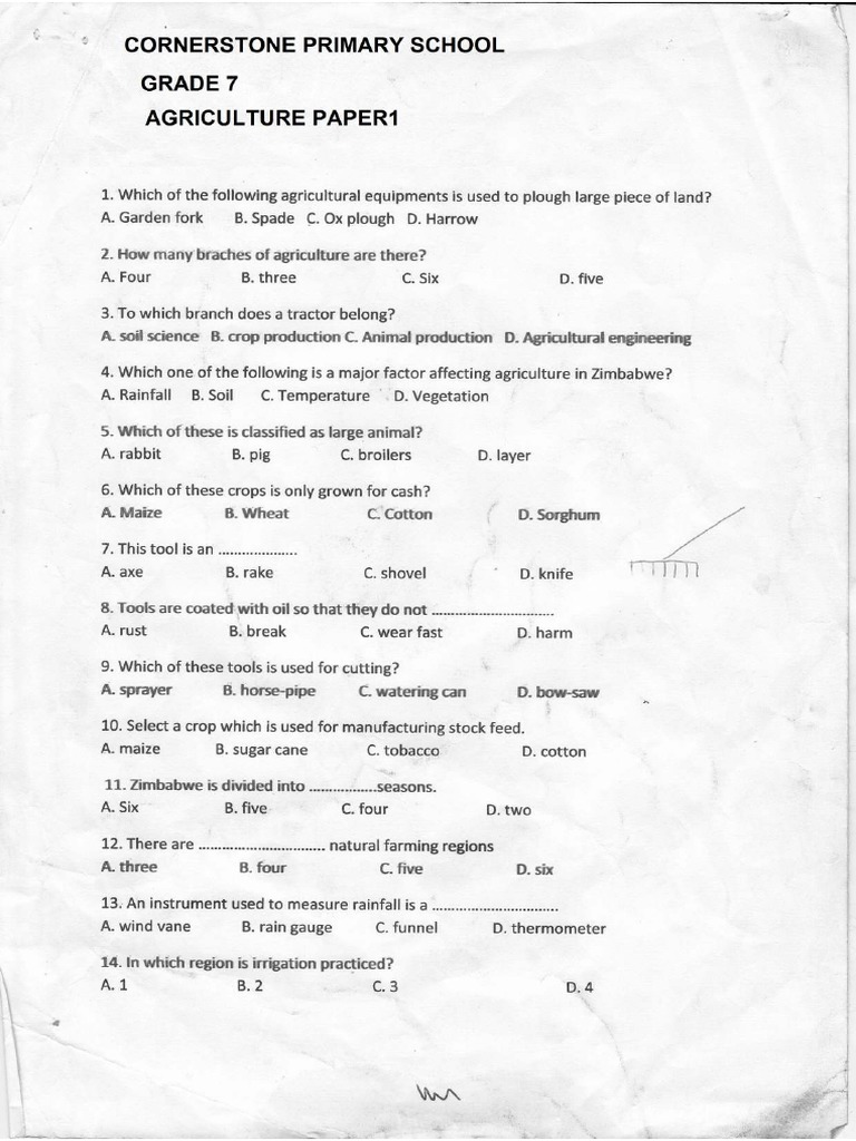 Grade 7 Agriculture Paper 1 | PDF