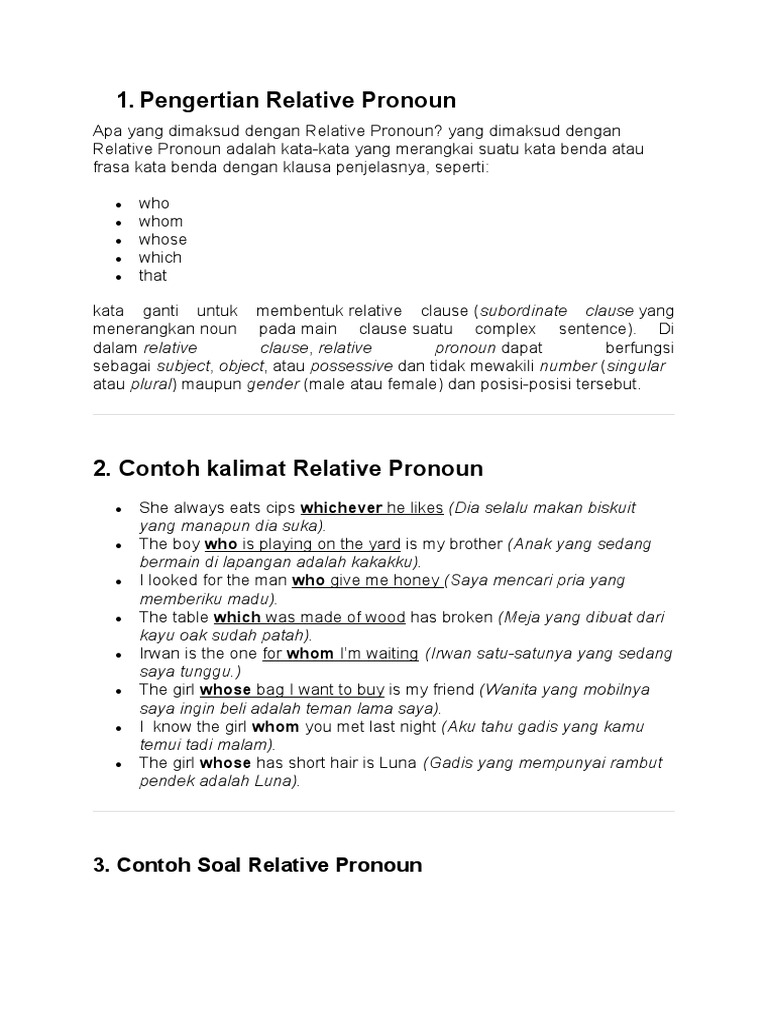 Pengertian dan Contoh Relative Pronoun | PDF