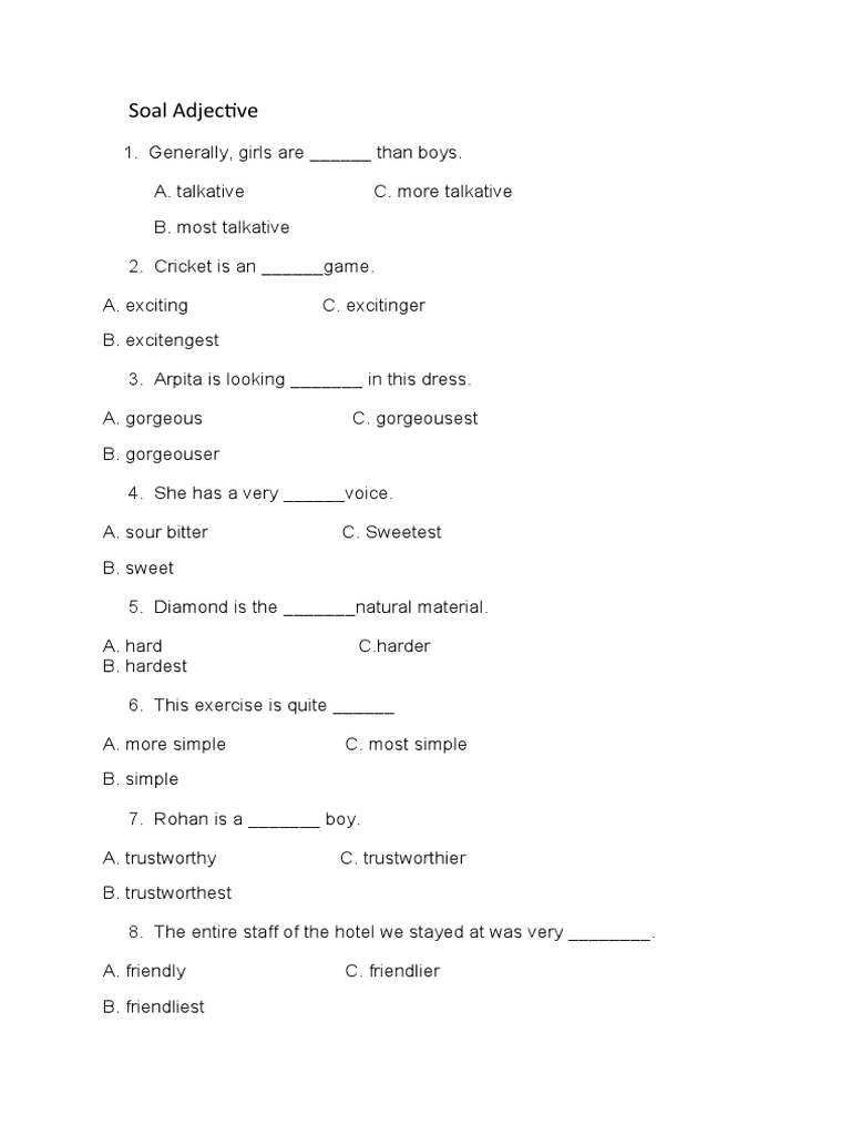 Adjective Comparisons Exercise Solutions | PDF
