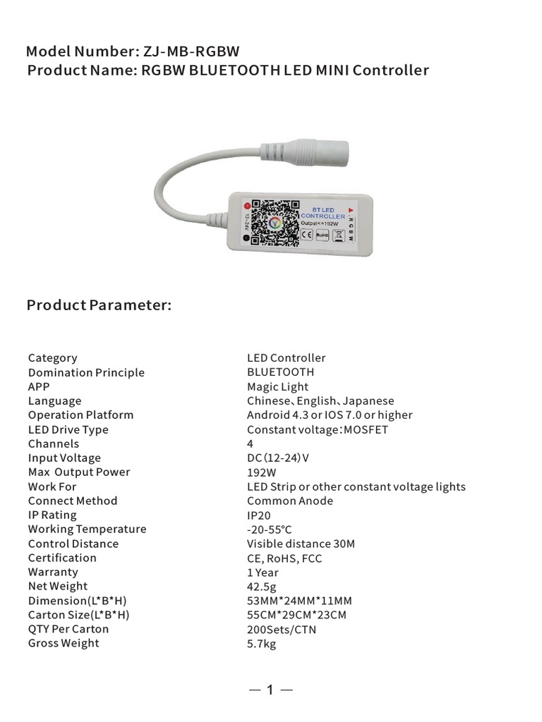 Modelnumber:Zj-Mb-Rgbw Productname:Rgbwbluetoothledminicontroller | PDF ...