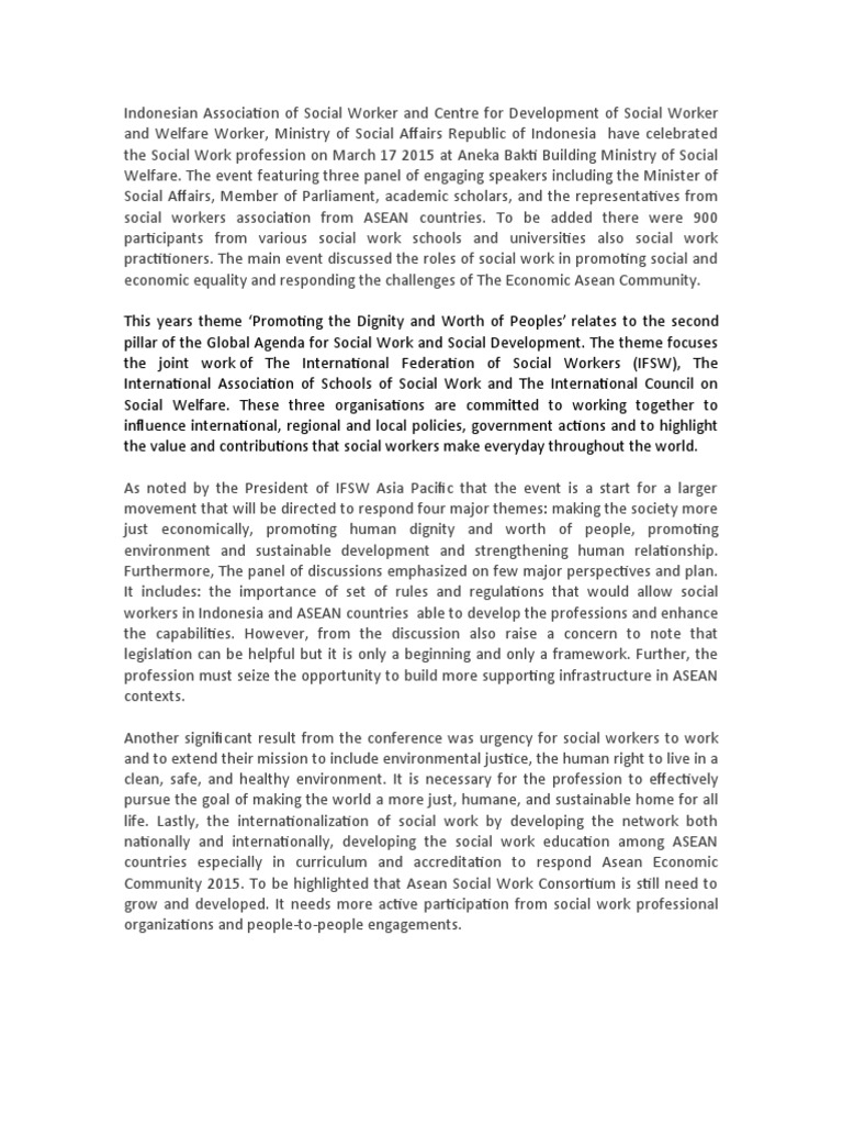 Indonesian Association Of Social Worker And Centre For Development Of