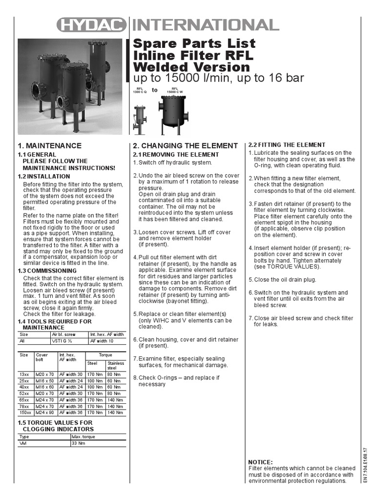 Inline Filter RFL Maintenance Guide | PDF | Screw | Manufactured Goods