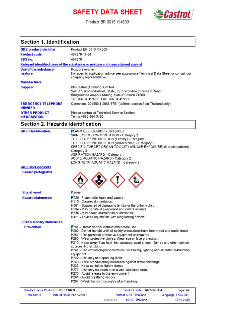 NAPTHA MSDS-BP GHS SDS - Thailand TH-ILS-Castrol467278-TH04en-GB | PDF | Personal Protective ...
