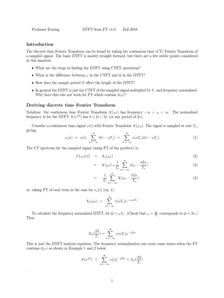 DTFT From FT | PDF | Fourier Analysis | Fourier Transform
