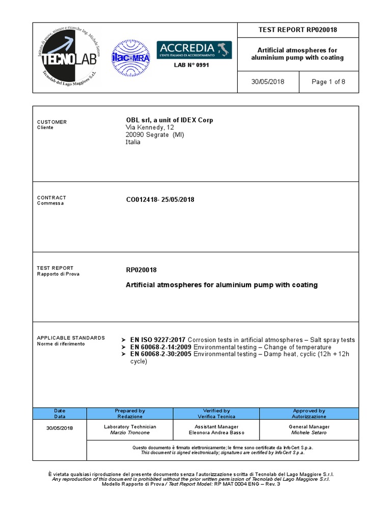 Corrosion Testing of an Aluminum Pump with Black Coating Under ...