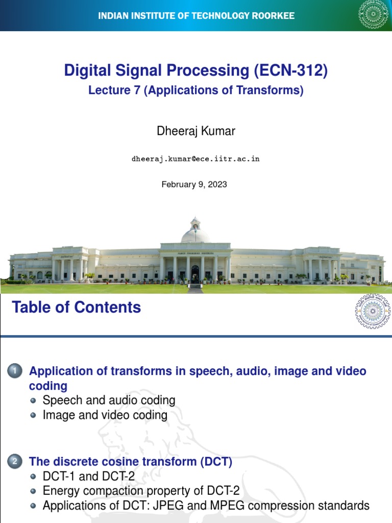 Lecture 7 Application Of Transforms Pdf Data Compression Telecommunications