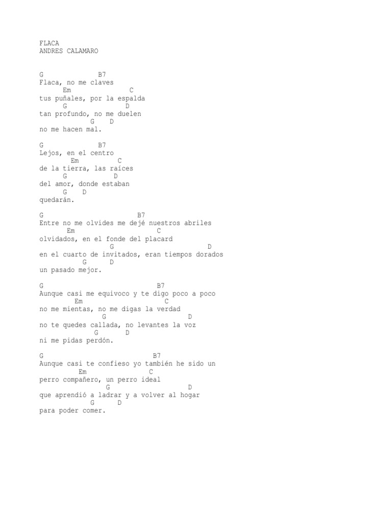 Andrés Calamaro, Flaca Acordes para Guitarra | PDF