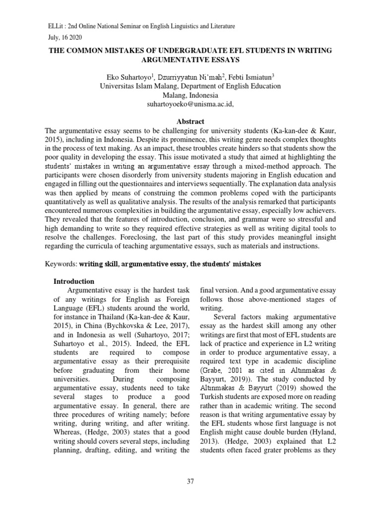 The Common Mistakes of Undergraduate Efl Students in Writing ...