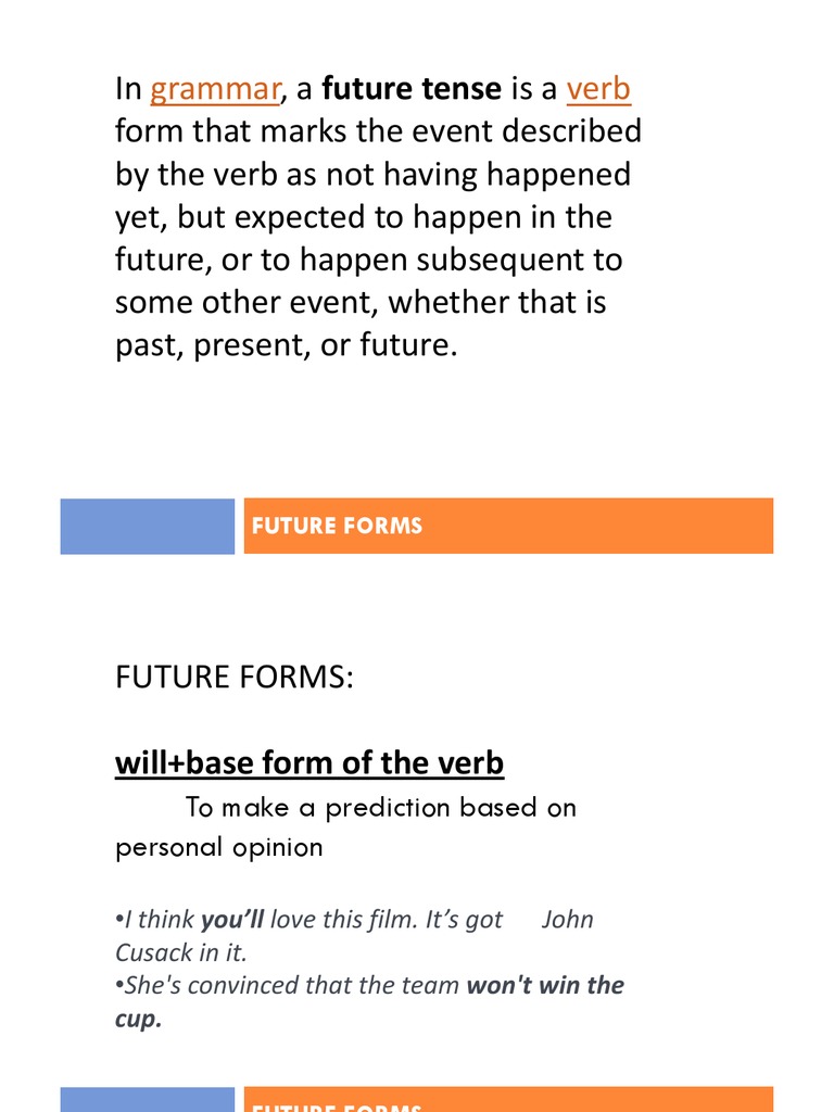 Grammar Verb: Future Forms | PDF | Syntactic Relationships | Languages