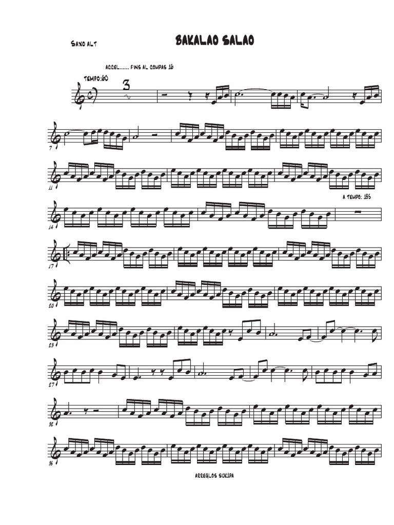 Partitura Saxo Alto Bakalao Salao - Alto Sax | PDF