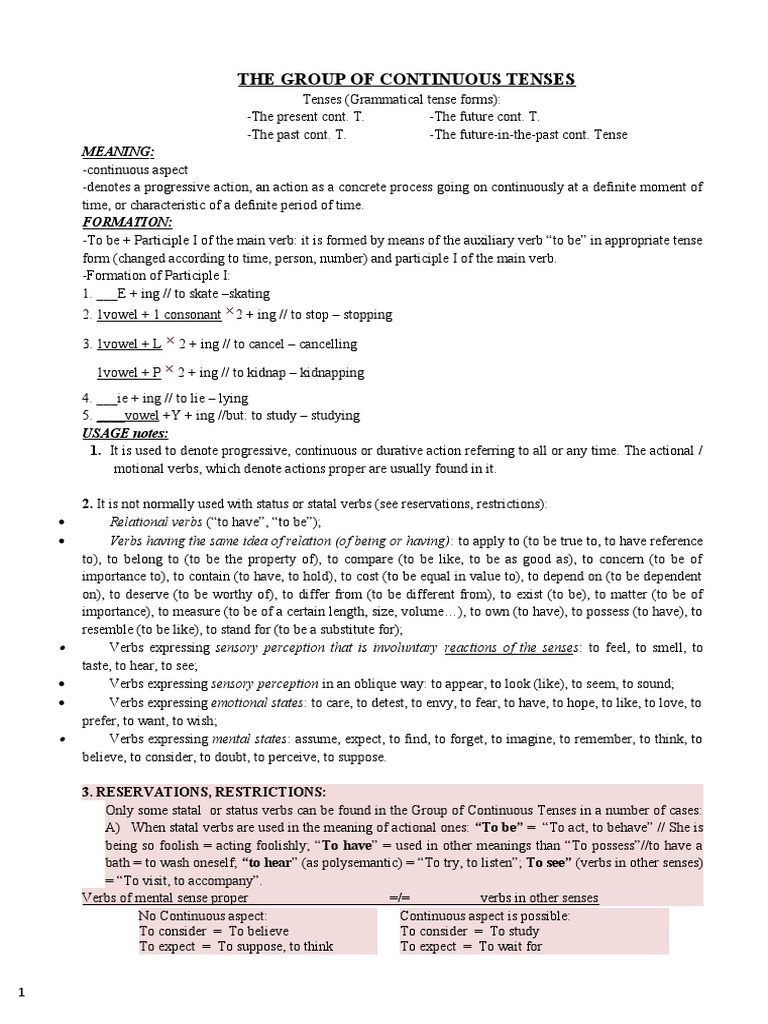 The Group of Continuous Tenses | PDF | Grammatical Tense | Linguistics