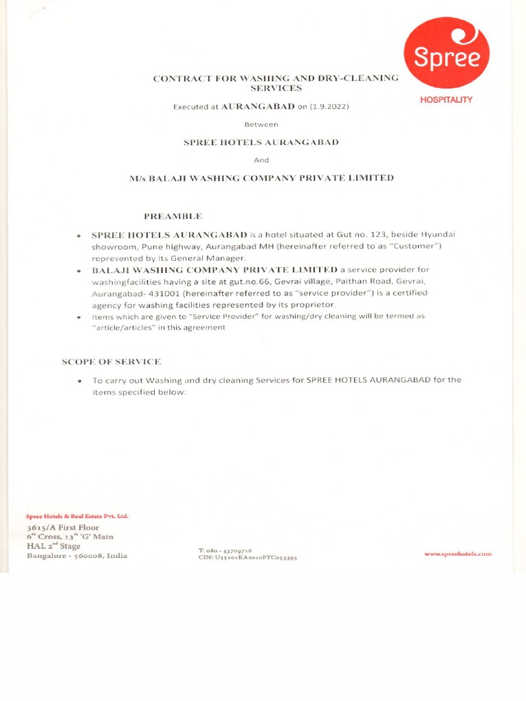 Laundry Agreement - Aurangabad | PDF