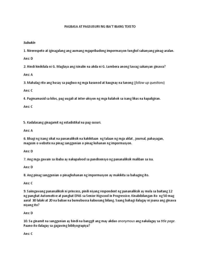 Pagbasa at Pagsusuri NG Ibat Ibang Teksto | PDF