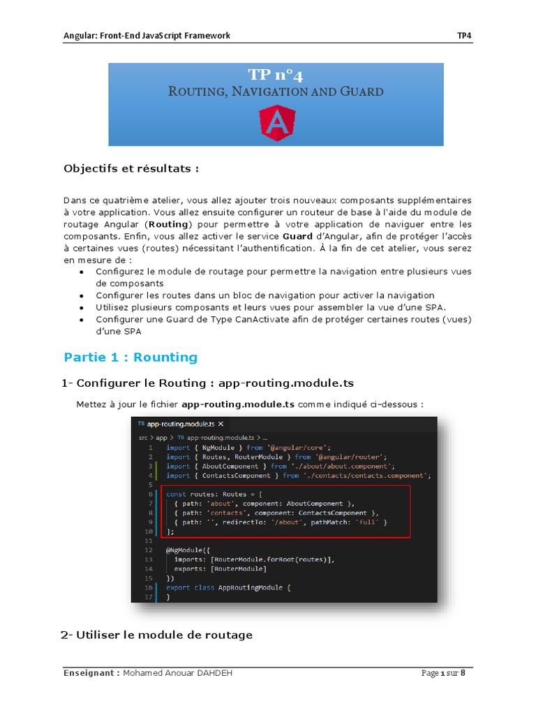 TP4 - Angular (Routing & Guard) Part 1 & Part2 | PDF | Réseau informatique | Logiciel