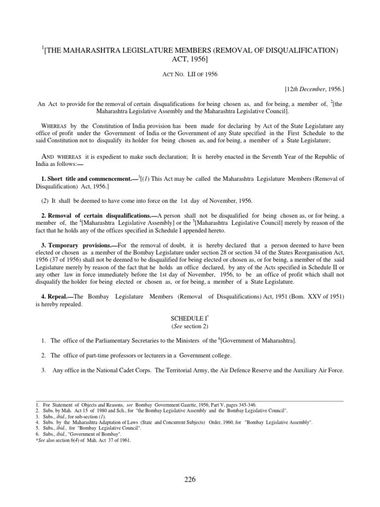 42 - Maharashtra Legislature Members (Removal of Disqualification) Act ...