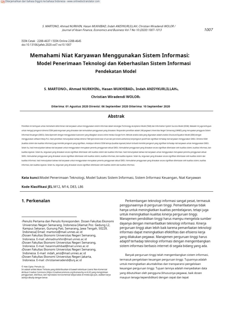 Understanding The Employee's Intention To Use Information System - Technology Acceptance Model ...