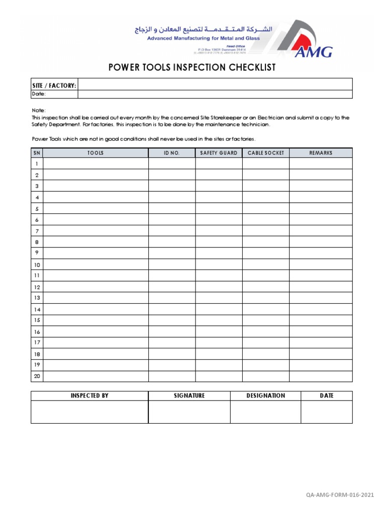 Power Tools Inspection | PDF