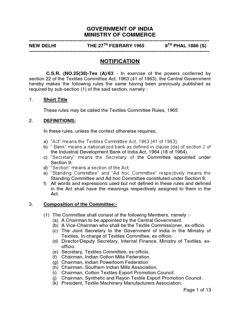 Textiles Committee Rules | PDF | Textile Manufacturing | Textiles