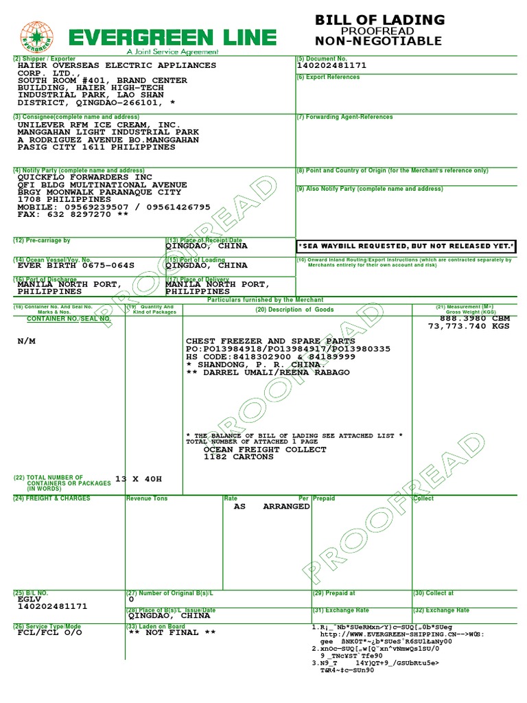 提单确认件 (re) | PDF | Supply Chain Management | Transport