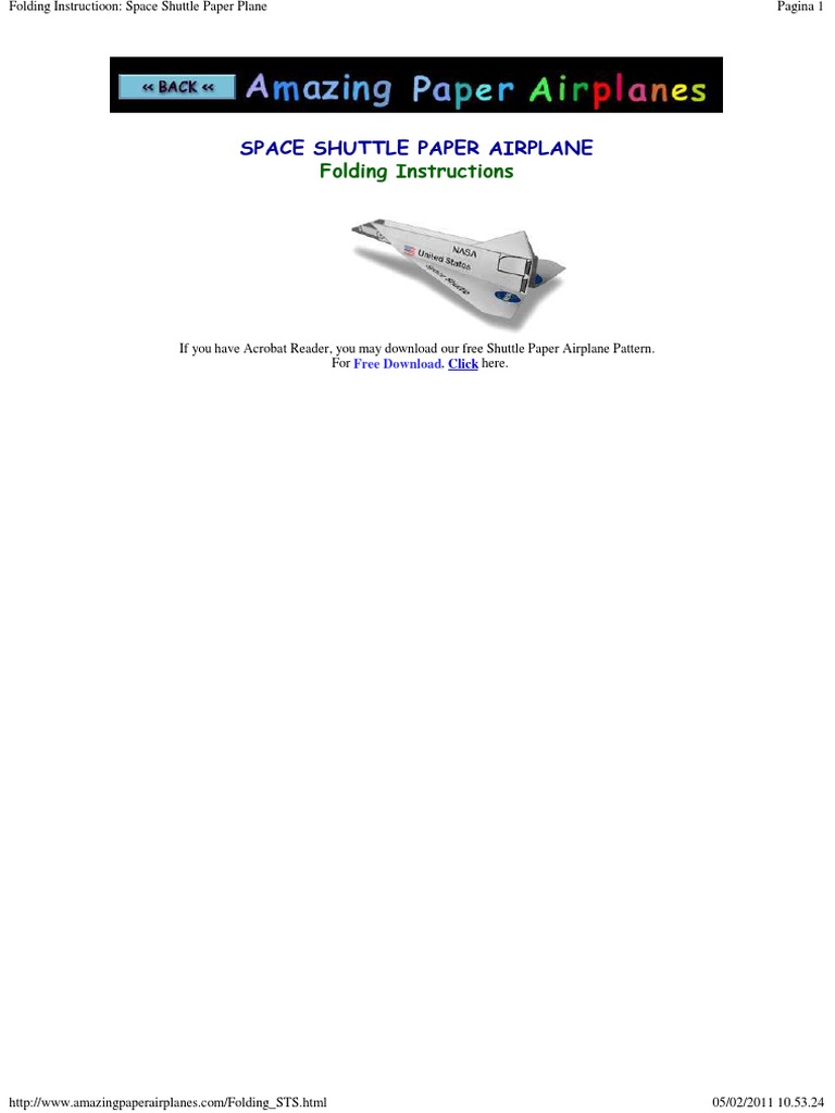 Folding Instructioon - Space Shuttle Paper Plane | PDF