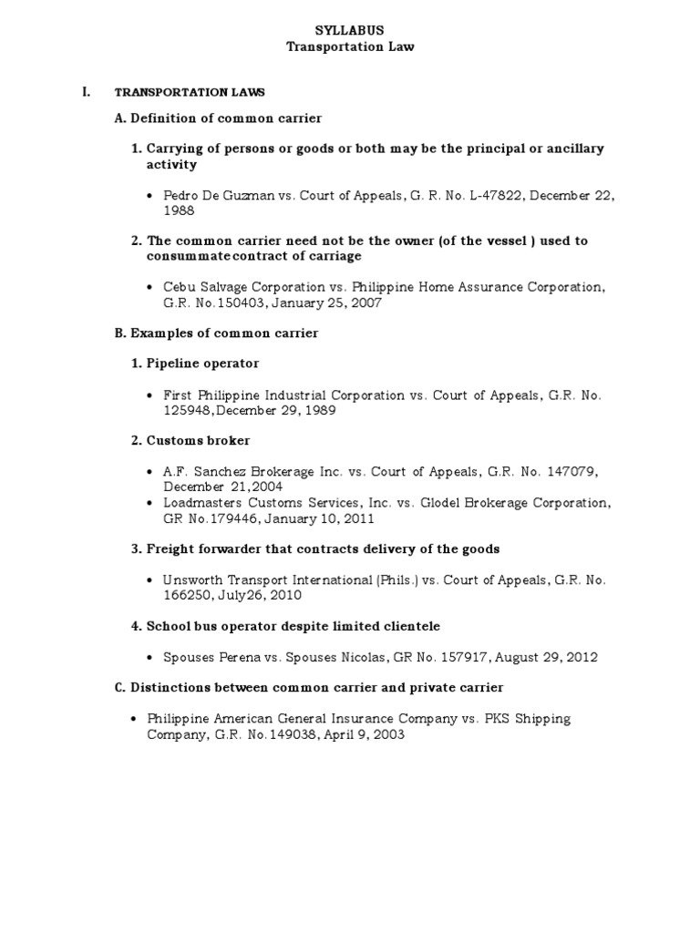 Transportation Law: Common Carriers Guide | PDF | Appellate Court ...