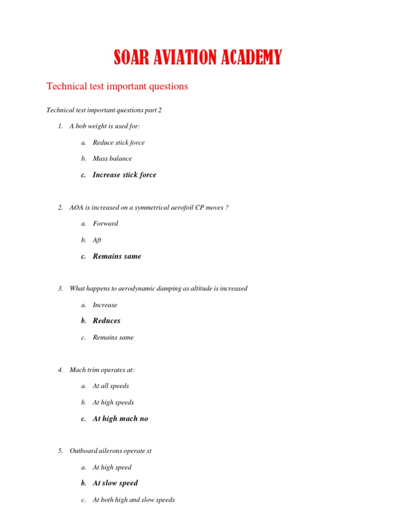 Essential Technical Questions for Aviation | PDF | Flight Control ...