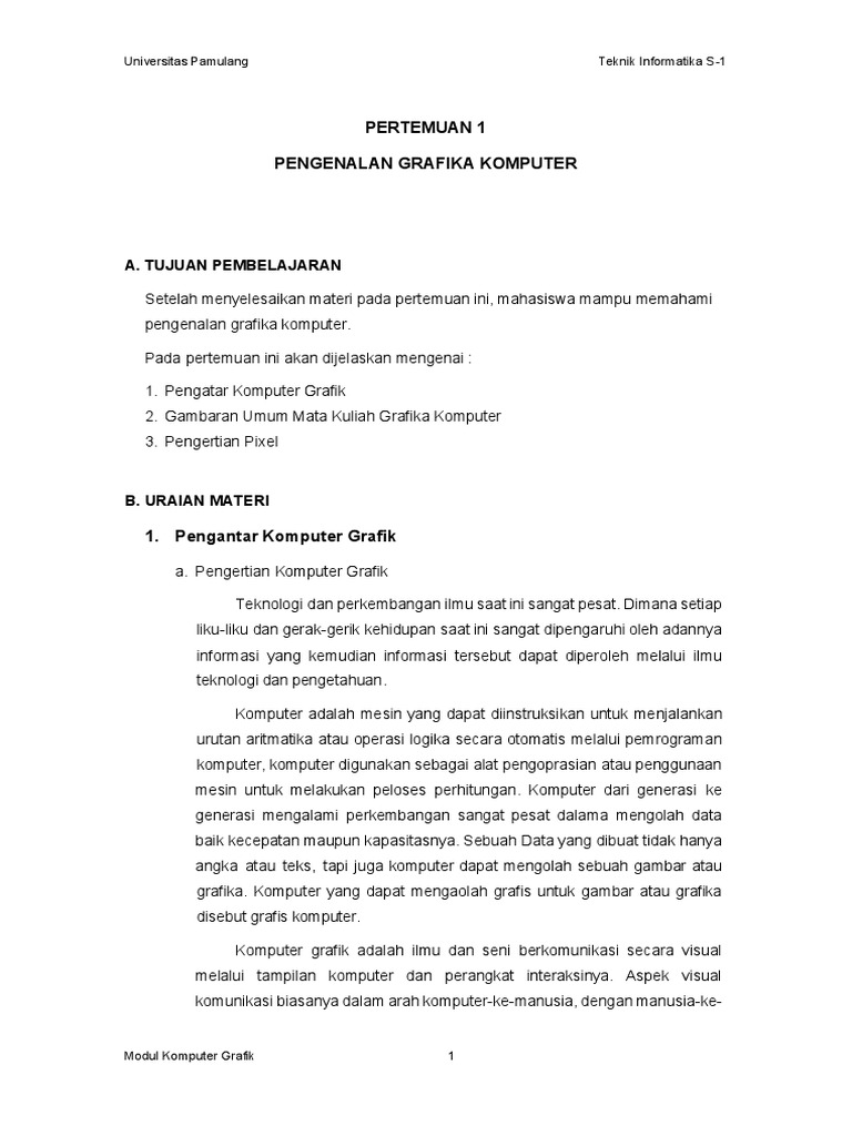 Tpl0362 01 Pengenalan Grafika Komputer | PDF