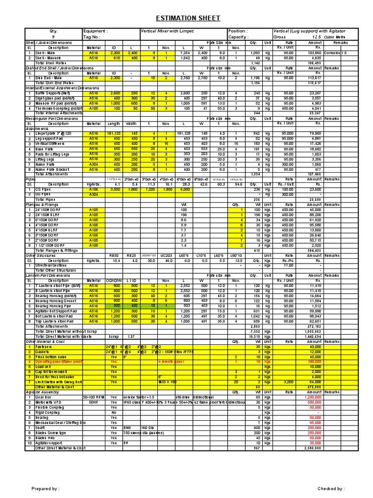 Estimation Vertical Mixer | PDF | Mechanical Engineering | Machines