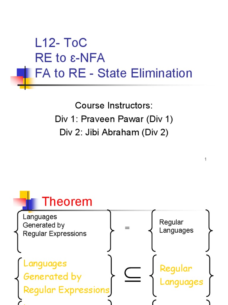 L12-Toc Re To - Nfa Fa To Re - State Elimination | Download Free PDF | Theory Of Computation ...