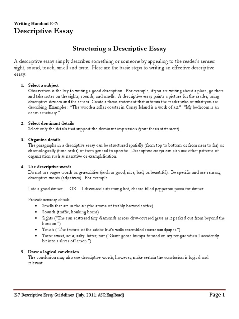 Descriptive Essay Example For Grade 7.2 | PDF | Essays | Taste