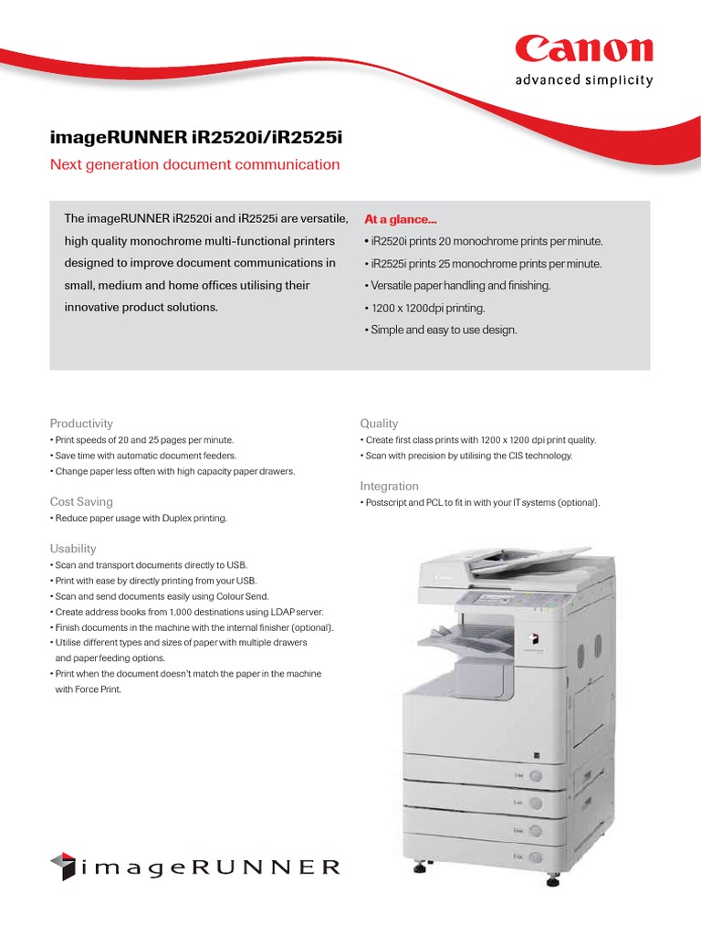 Canon imageRUNNER 2525 Brochure | PDF | Printer (Computing) | Image Scanner