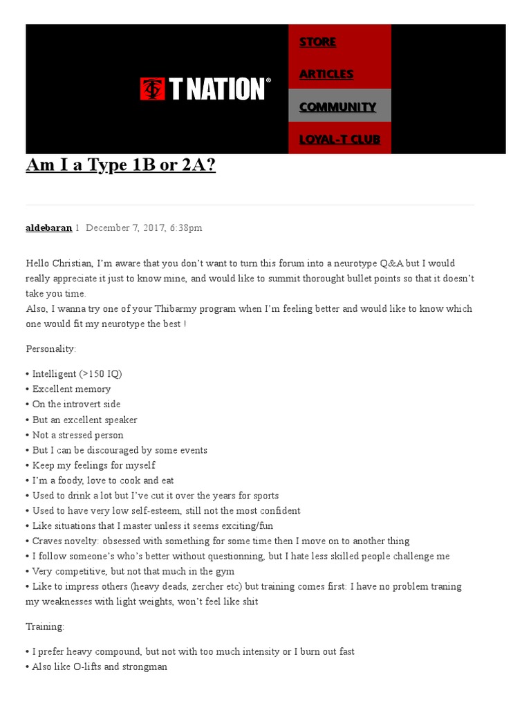 Am I A Type 1B or 2A - Christian Thibaudeau Coaching - Forums - T ...