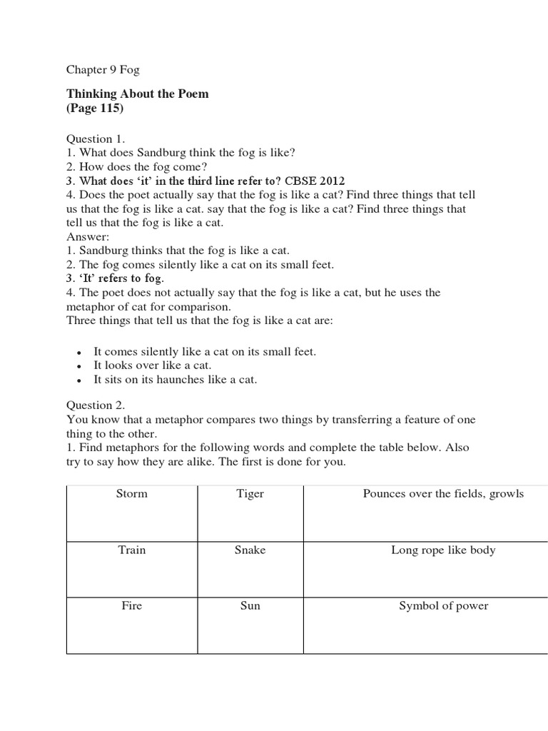 Class 10 Chapter 9 Fog | PDF