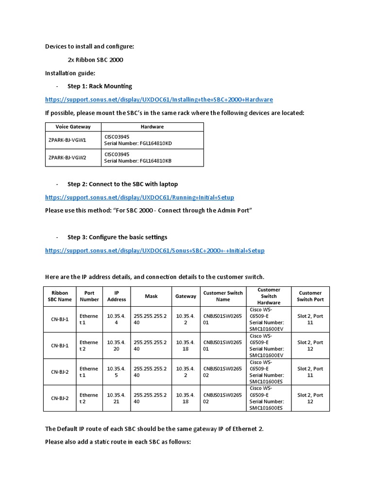 SBC Installation Instructions | PDF | Network Switch | Ethernet