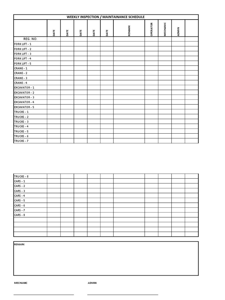 Weekly Inspection Schedule | PDF | Technology & Engineering