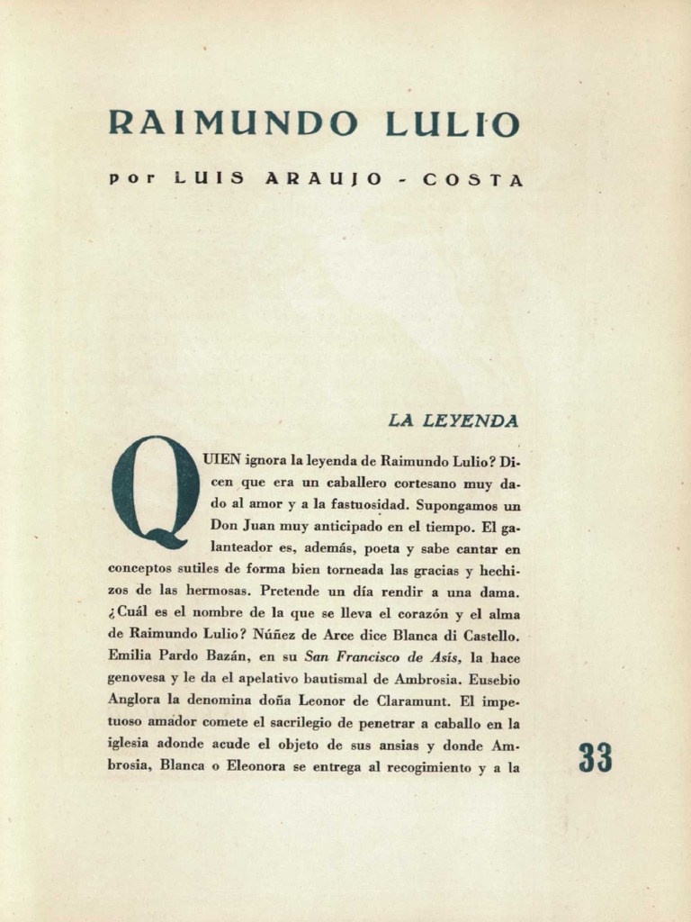 Raimundo Lulio: Vida y Legado | PDF | Tomás de Aquino | Verdad
