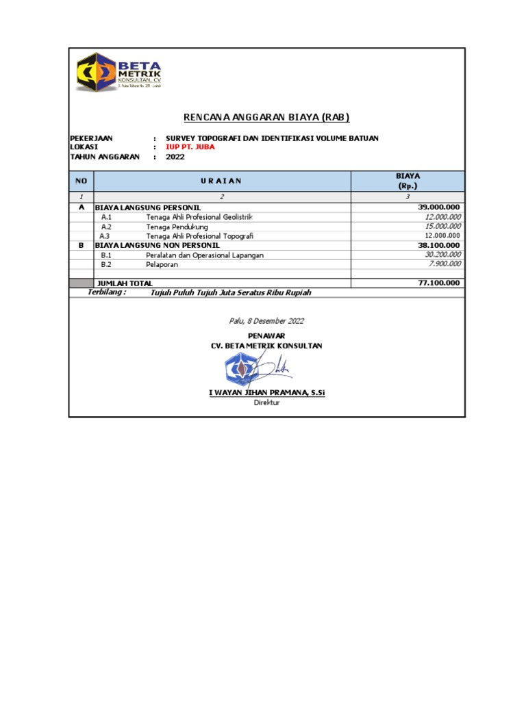 Penawaran Topografi Dan Survey Pemetaan | PDF