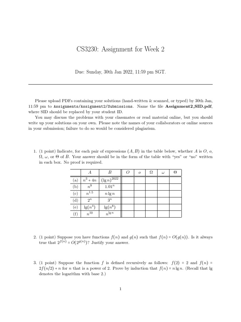 Cs3230 Assignment 2 Analyzing Algorithmic Complexity And Solving Recurrence Relations Pdf
