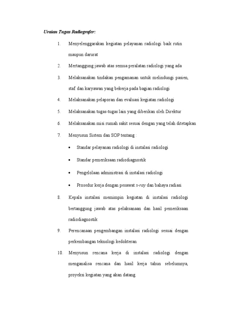 Uraian Tugas Radiografer | PDF