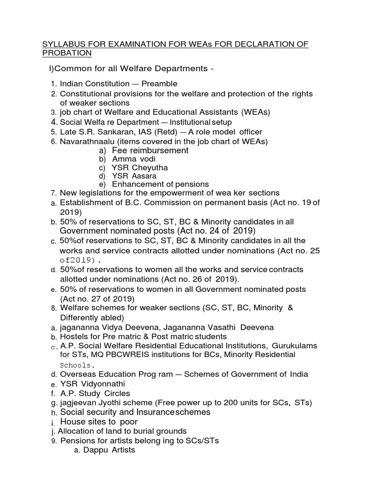 WEA Exam Syllabus: Welfare & Social Justice | PDF | Welfare | Government Of India