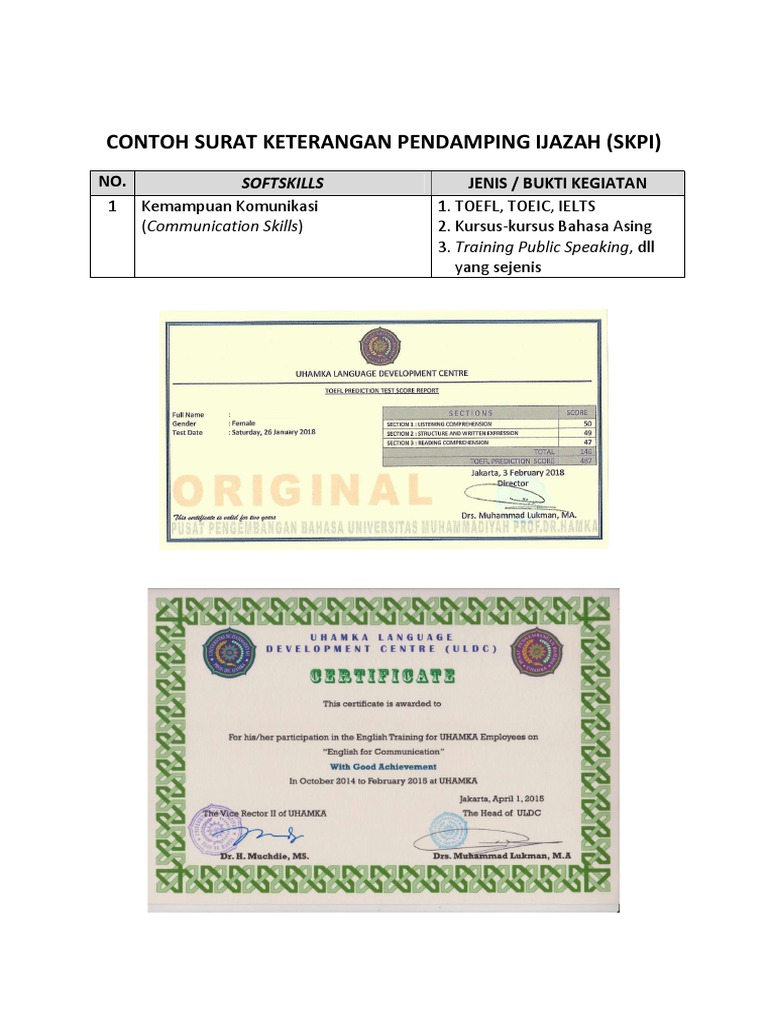 Contoh Sertifikat Skpi | PDF